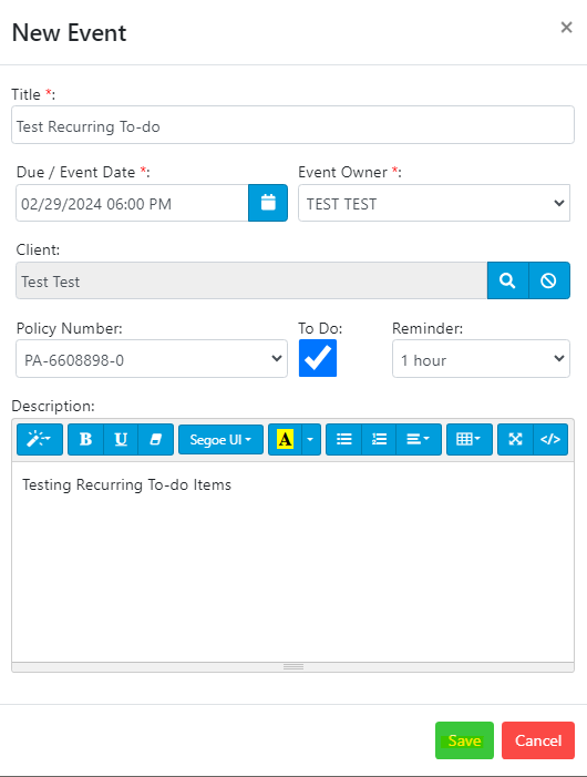 How to Create a Recurring To-Do item – Quomation Insurance Services